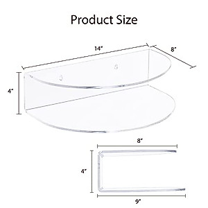 HMYHUM Acrylic Floating Nightstand, Wall Mounted Bedside Table for Bedroom, Hanging, 10 lbs Load, Oval, 14" L x 8 "W x 4" H, Clear