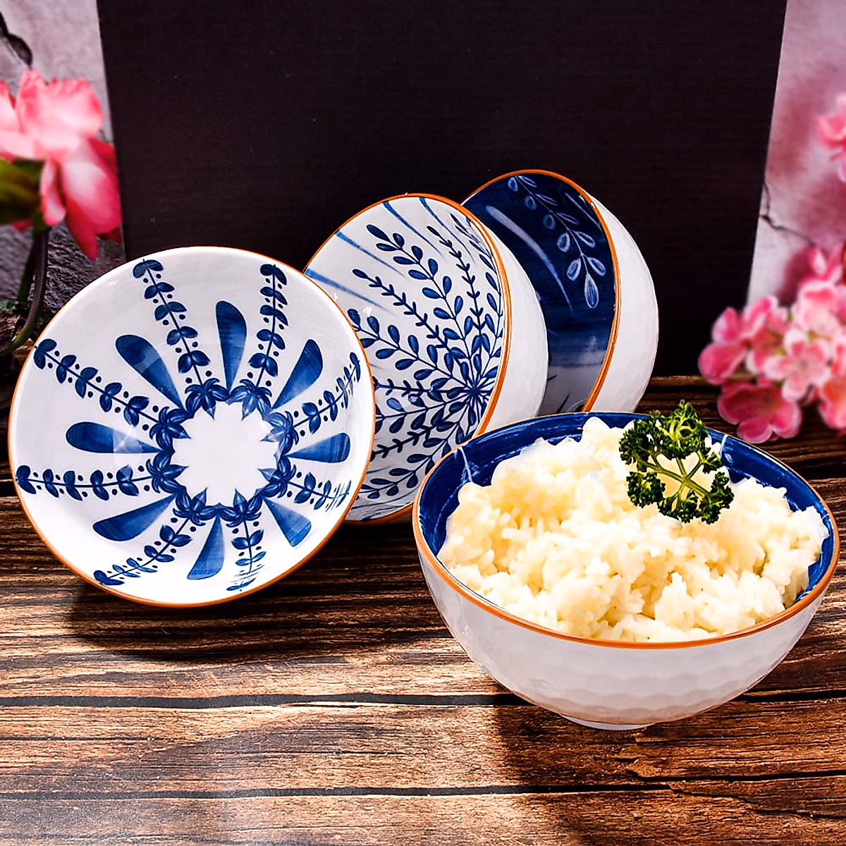 BOSILI Japanese Rice Bowls set of 4,Ceramic Rice Bowls with Gift Box (4 set)