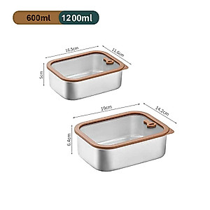 GRFELI Stainless Steel Food Storage Containers, Bento Lunch Box Leak Proof with Silicone Glass Cover,Kitchen Containers - Set of2 (600ml,1200ml), Dishwasher Safe - Plastic Free (Glass)