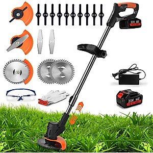 Weed Wacker Battery Operated, 3 in 1 Cordless Grass Trimmer with 3 Types Blades and Rechargeable No String Weed Wacker for Lawns Includes 1 * 3.0ah Battery with Charger