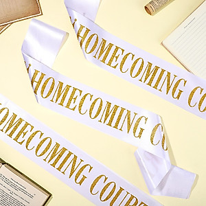 Thiccywoov 6 Pieces Homecoming Court Satin Sashes with Glitter Letters White Court Sashes Bulk for Pageants Homecoming Party School Dance Graduation Party Favors Decorations Accessories