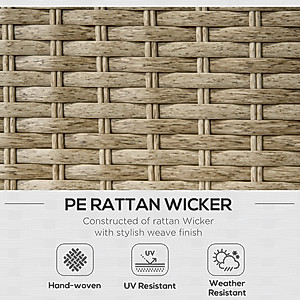 Outsunny 3 Piece Patio Wicker Furniture Set with Storage Loveseat, PE Rattan Conversation Sofa Set, L-Shaped Sectional Couch with Soft Cushions, and Glass Top Coffee Table, Khaki