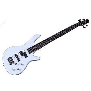 GLARRY Electric Bass Guitar Full Size 4 String Exquisite Stylish Bass with Power Line and Wrench Tool (White)