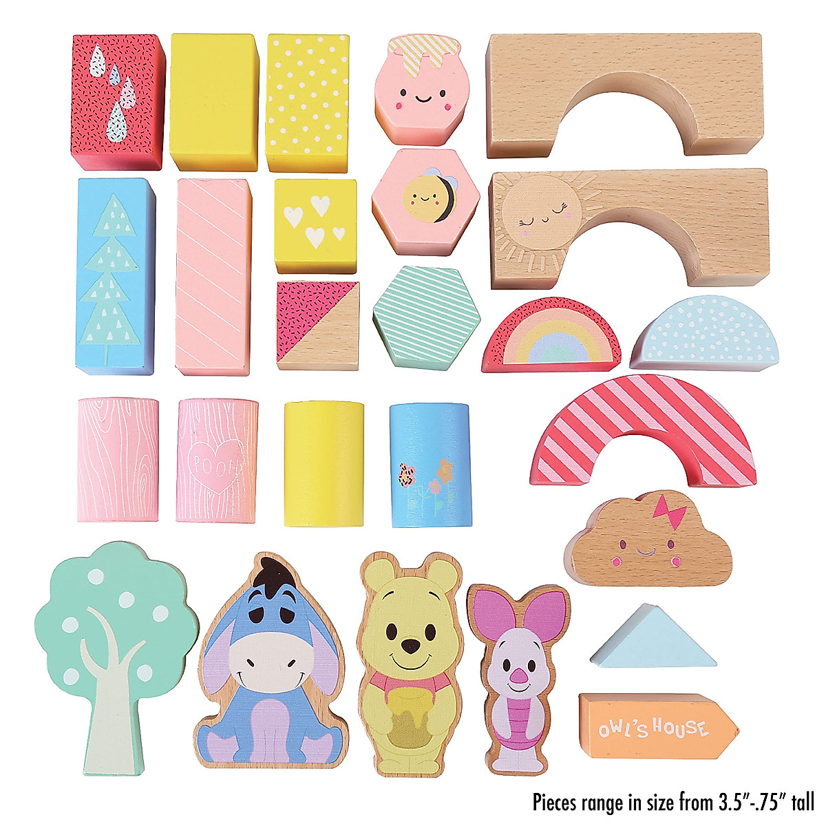 Disney Wooden Toys Winnie the Pooh & Friends Block Set, 26-Pieces Include Winnie the Pooh, Piglet and Eeyore Block Figures, Officially Licensed Kids Toys for Ages 18 Month by Just Play