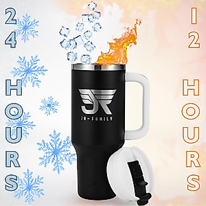 JR-FAMILY 40oz Spill Proof Tumbler with Lid Straw and Handle, Stainless Steel Insulated Travel Coffee Mug, Cup Holder Friendly, Easy Clean, Gifts for Women Men - Black