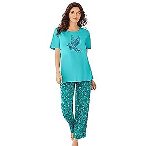 Dreams & Co. Women's Plus Size Graphic Tee PJ Set - 2X, Waterfall Paisley