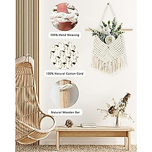 MOVNO Macrame Fruit Basket, Handmade Macrame Fruit Hanger, Decorative Macrame Hanging Basket, Space Saving Wall Storage Basket, Hanging Decor Fruit Basket, Perfect for Bedroom/Living Room/Bathroom