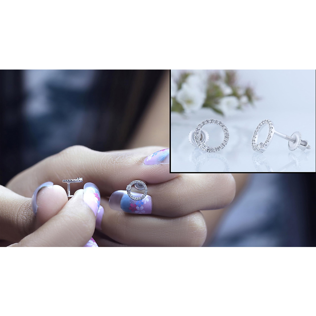 Dazzlingrock Collection 0.15 Carat (ctw) Round White Diamond Open Circle Stud Earrings for Women in 10K White Gold in Screw Back