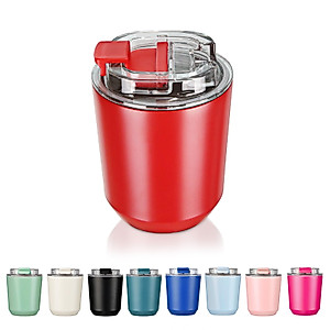 Puraville Insulated Tumblers with Lid, 10 oz Travel Coffee Mug Stainless Steel Vacuum Thermos Cup,10/14 oz Leak Proof Reusable Double Walled Coffee Tumbler for Iced and Hot Drinks,Red