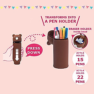 LIHIT LAB Kawaii Japanese Panda Large Stand Up Pencil Case For School Office College, Cute School Supplies, Animal Pen Holder Pencil Pouch Holder Girls, Artist Pencil Case, Panda (A7714-6)