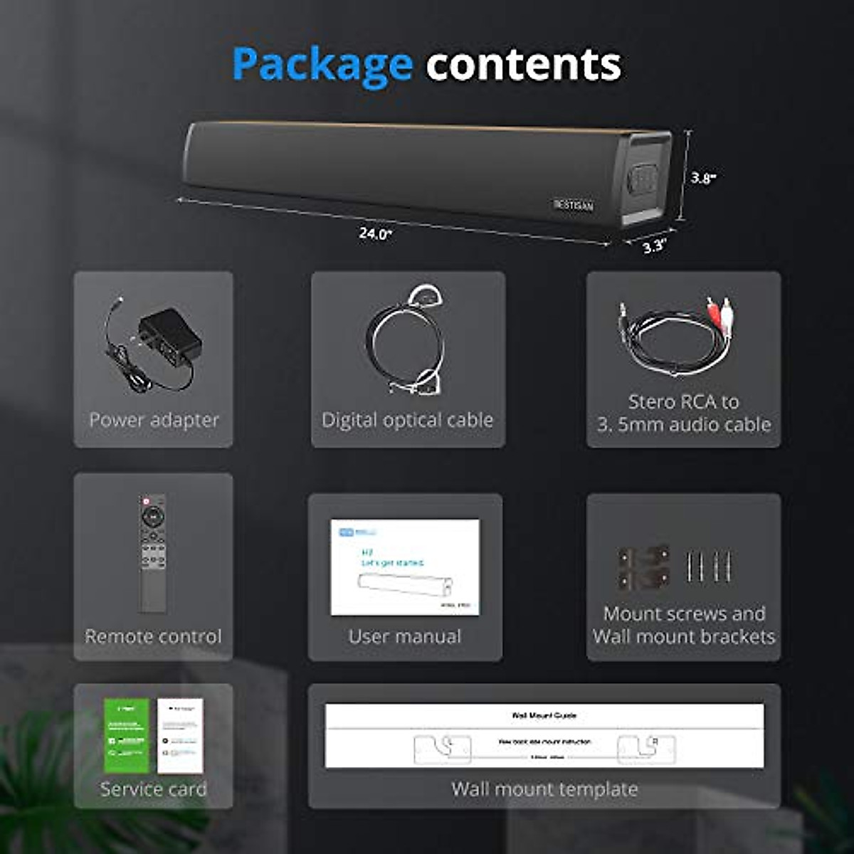 Sound Bar, BESTISAN 60 Watt Sound Bars for TV with Unique Oak Finish Design, 3 Equalizer Modes, Optical/Coax/AUX/USB Driver Connection, Bluetooth 5.0, Bass Adjustable, Deep Bass, 2022 Upgrade Version