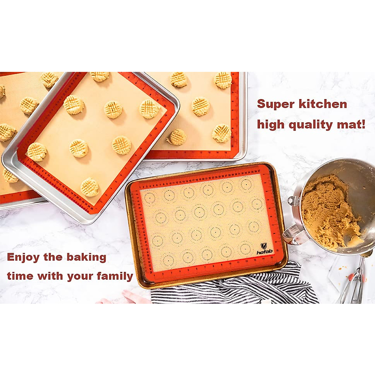 hofab 2PCS Silicone Baking Mat, Non-stick Reusable Baking Mat for Macarons/Pastries/Cookies-(1 Macaron Silicone Mat 1 Unpatterned Silicone Mat)11.6"x16.5"