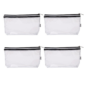 Augbunny Multi-purpose Waterproof Clear Vinyl Zippered Toiletry Cosmetics Makeup Pouch With French Tape 4-pack