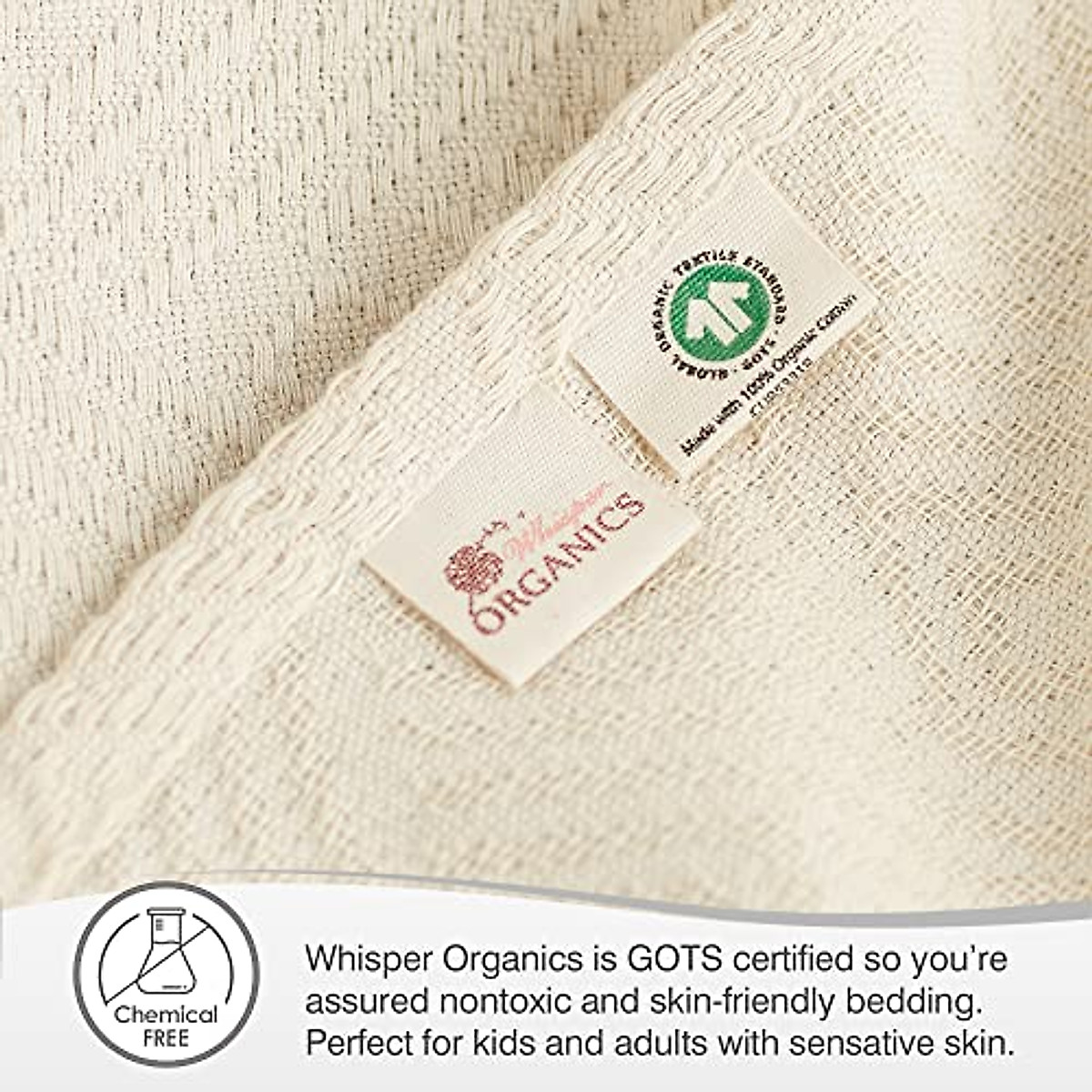 Whisper Organics 100% Organic Cotton Light Blanket - Throw Blanket with Diamond Jacquard Pattern - Breathable Blanket Throw - GOTS Certified Summer Blankets (Natural, 60x80)