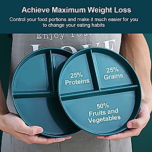 YBOBK HOME Portion Control Plate For Adults Weight Loss, Round Bariatric Portion Control Plate, Reusable Plastic Divided Plate With 3 Compartments, Dishwasher & Microwave Safe (Green 2 Pcs)