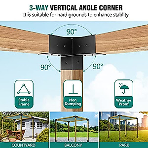 Kinchoix Pergola Brackets, 4 Pack Woodworks Pergola Kit 3-Way Right Angle Corner Bracket with Pergola Post Base for 4x4'' (Actual: 3.5x3.5'') Wood Beams Elevated Wood Stand Kit Pergola/Gazebo Kit