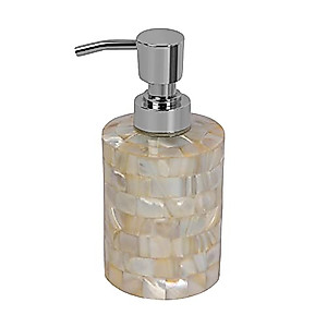 Mother of Pearl Bathroom Accessories Set Farmhouse Bathroom Décor Gift Set for Counter Top Décor, Apartment Essentials Restroom Bathroom Counter Top Accessory Set (Soap Dispenser-Round)