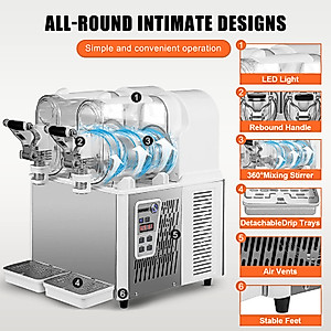 110V 340W Commercial Margarita Machine 2 Tank 6L, Efficient Cooling Commercial Slushy Machine Stainless Stee Frozen Drink Slush Machine for Home Cocktail Ice Coffee