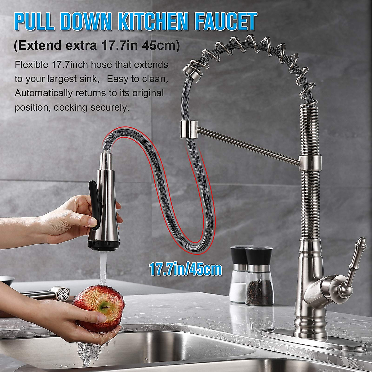 Single Handle Kitchen Sink Faucet with Pull Down Sprayer, Single Level Pull Out Kitchen Faucet, Brushed Nickel