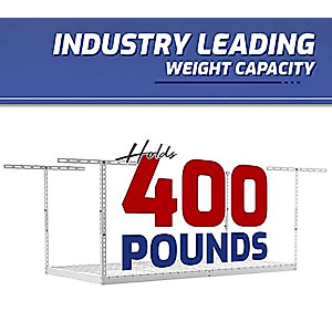 SafeRacks - 2x8 Overhead Garage Storage Rack - White - 24-45 Inch Adjustable Height with 400 Pound Weight Capacity