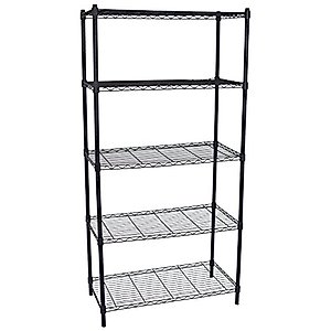 BIRDROCK HOME 5-Tier Wire Shelving, Flat Black, Heavy Duty Shelf, Wide Adjustable Rack Unit, Kitchen Storage