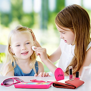 21Piece Girls Pretend Play Set ,My First Purse Toy with Handbag, Makeup Set, Sunglasses, Smartphone, Wallet, Car Keys, Credit Card Playset for Kids Gifts