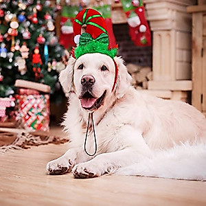 Tiibot 2 Pack Christmas Dog Headband Christmas Pet Elf Costume Hair Hoop Adjustable Xmas Pet Headwear Holiday Pet Costume Accessory for Dog Puppy Cat