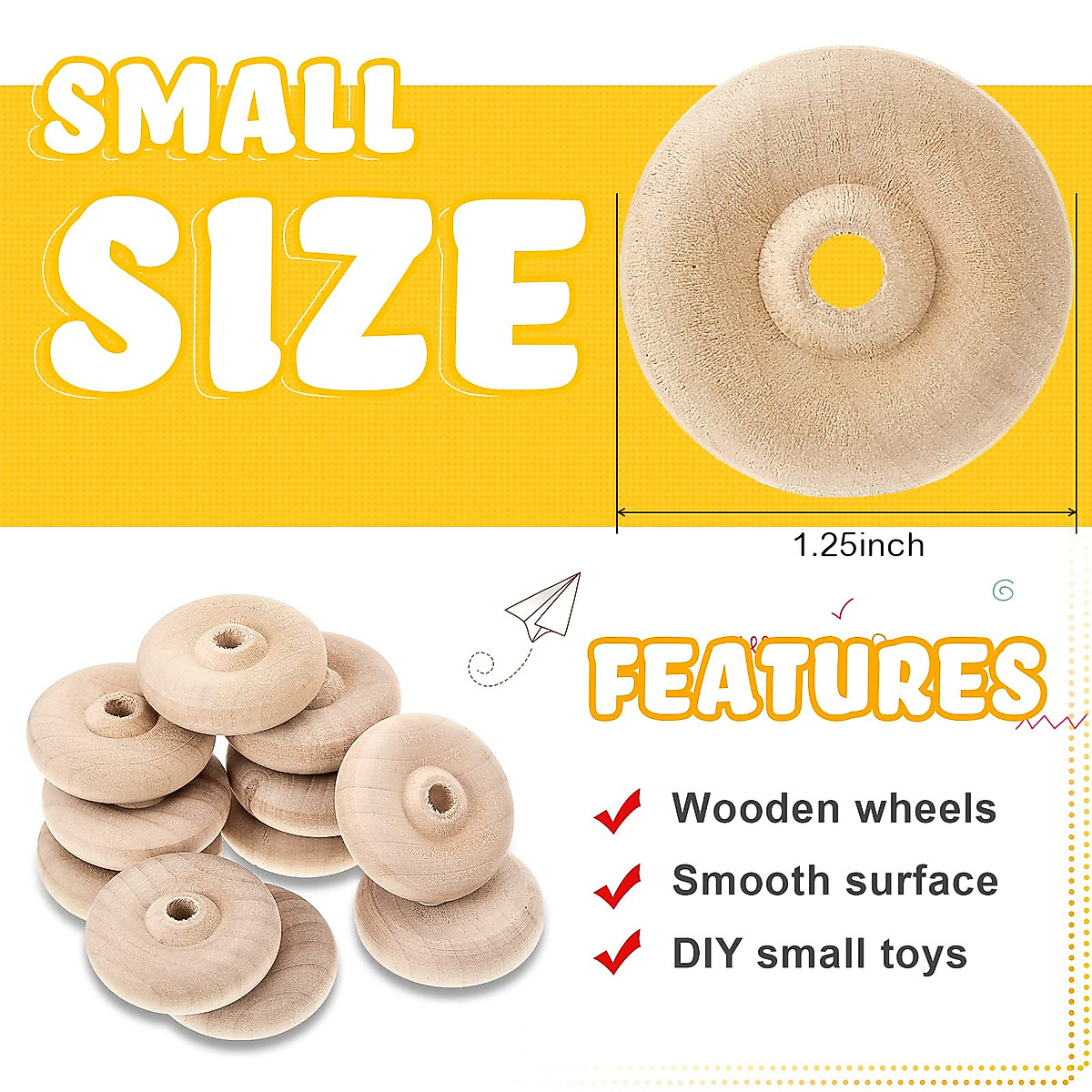 Civaner 36 Pack Wooden Wheels Toys for Crafts Wooden Craft Wheels Wooden Mini Wheels with Axle Pegs for Crafts DIY Toy Cars Painting Colors Wood Working Pegboards(1.25 Inches Diameter)