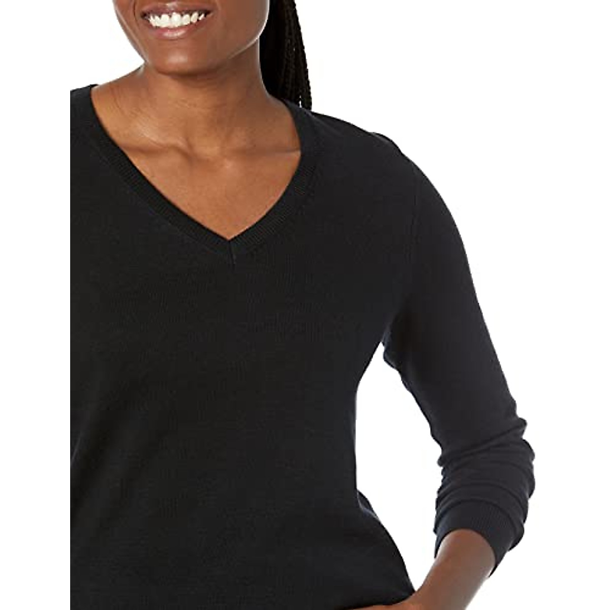 Amazon Essentials Women's Classic-Fit Lightweight Long-Sleeve V-Neck Sweater (Available in Plus Size), Black, Large