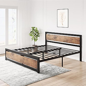 GAOMON King Size Bed Frame Platform with Headboard, Industrial King Bed Platform Frame with Heavy Duty Steel Slat, No Box Spring Needed Easy to Assemble 14 inch Wooden Bedframe - King