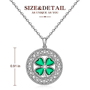 Shamrock Necklace St Patricks Day Necklace Four Leaf Clover Necklace for Women Sterling Silver Celtic Knot Irish Green 4 Leaf Clover Necklaces Jewelry Pendant Lucky Saint Patricks Gifts