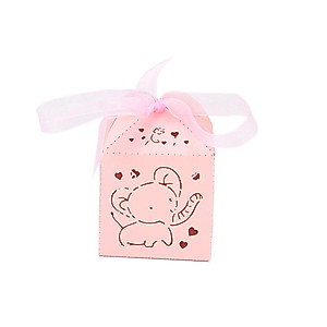 ALLHEARTDESIRES 50 Pack Pink Elephant Girl Baby Shower Decoration Laser Cut Paper Party Treat Box Wedding Girl Birthday Gifts Wrapping Candy Buffet Table Centerpieces