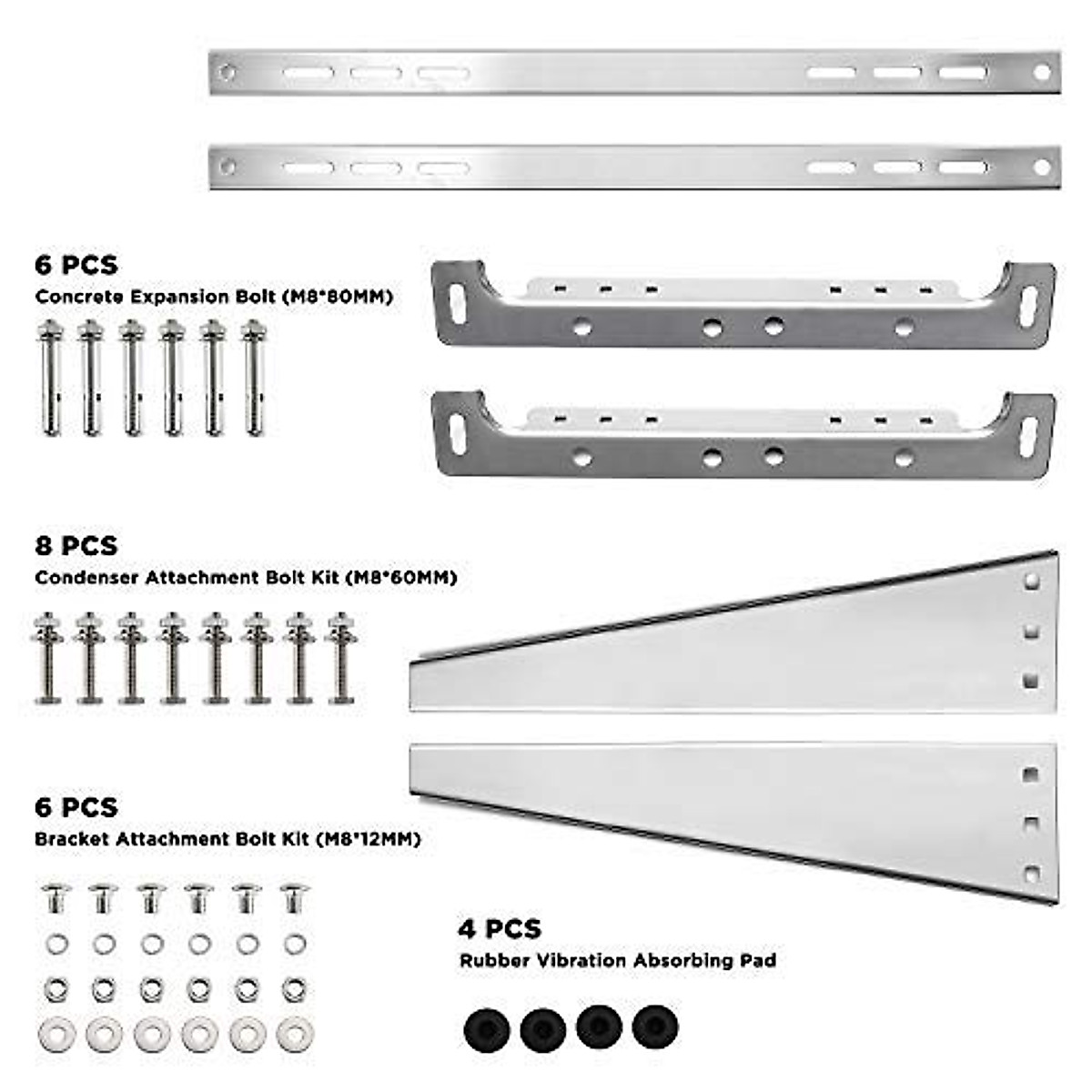 TURBRO Wall Mount Stand for Mini Split Ductless Air Conditioner Heat Pump System, Sturdy Stainless Steel Bracket w/Dual Cross-Bars, Support Condenser up to 550 lbs (7,000 - 24,000 BTU)