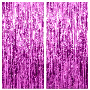2 Pack Hot Pink Backdrop Curtain Party Streamers Hot Pink Birthday Decorations Foil Fringe Photo Backdrop Party Supplies Fiesta Grad Party Decorations Theme Party Decor