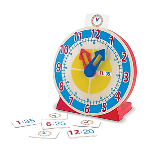 Melissa & Doug Turn & Tell Wooden Clock - Educational Toy With 12+ Reversible Time Cards , Red