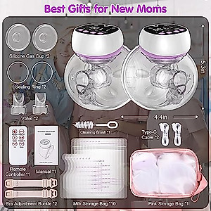 Palmatte Wearable Breast Pump Hands Free Portable & Wireless, Leakproof Painless Electric Breast Pump 3 Modes 9 Levels LED Display Remote & Storage Bag Breastfeeding Essentials, 2 Pack Lavender