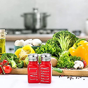 Red Salt and Pepper Shakers Set by Brighter Barns - Farmhouse Red Kitchen Decor and Accessories for Home Restaurants Weddings - Cute Modern Glass Christmas Red Shaker Sets & Stainless Steel Lid (Red)