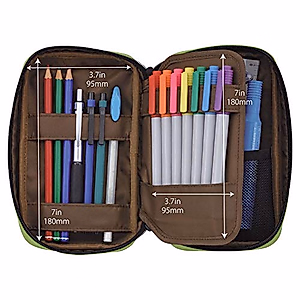 LIHIT LAB Large Capacity Zipper Pencil Case For School Office College, Big Capacity 4 Compartments Pencil Bag Holder Adults Teen Boys Girls, Travel Cosmetics Storage, Jet Black (A7551-124)