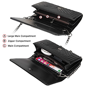 Small Leather Crossbody Bag for Women Clutch Purse Womens Handbag Black Crossbody Purse Designer Shoulder Bag wiht Chain Strap Quilted Cross Body Bags Phone Purses