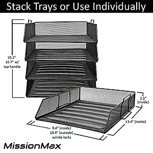 4 Tier Pack Stackable Tray Office Desk Organizer File and Desktop Holder for Paper Letter Accessories Black Discount Pack by MissionMax