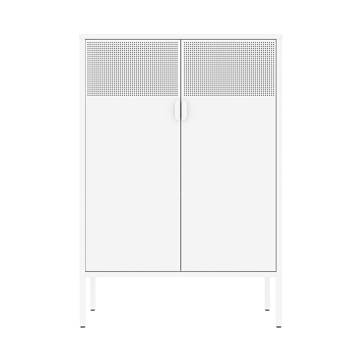 Washsemba Metal Storage Cabinet with Doors and Shelves, White Metal Cabinet, 3-Tier Office Cabinet,Metal Locker Storage Cabinet for Office, Home, Living Room(White)