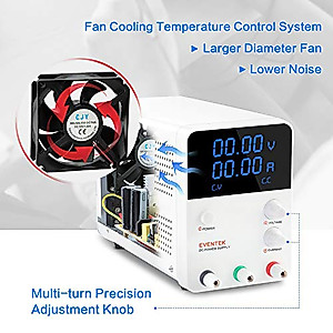 DC Power Supply Variable, Eventek 32V 10.2A Bench Power Supply Adjustable, Switching Regulated Power Supply with High Precision 4-Digits LED Display and Alligator Leads