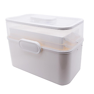 MC MEICHUANG Portable Clear Medicine Box Empty, Family First Aid Dispenser/Art & Crafts Case/Folding Tool Organizer/Multipurpose Storage Container 3-Layers Storage Bin for Family Emergency (White)