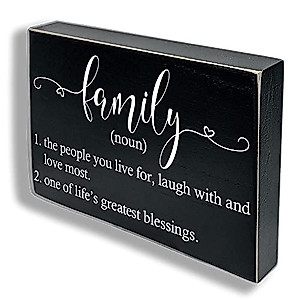 Maoerzai Family Inspirational Quotes Wall Art, Wooden Box Sign Home Wall Decoration, Rustic Farmhouse Bedroom Living Room Office Tabletop Wall Art Decor. (8 X 6 X 1.2 inch, Black - Family-3)