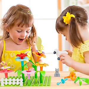 PREBOX Flower Building Toys Set for Toddler Girls - Birthday Gifts and Fine Motor Skills Toys for Kids Age 3 4 5 6 yr, STEM Crafts and Build a Garden with Insects and Animals