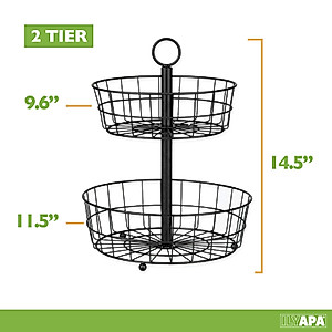 Ilyapa 2 Tier Metal Fruit Basket for Countertop, Tiered Basket Stand, Air Circulation for Even Ripening, Durable Construction, Space Saving