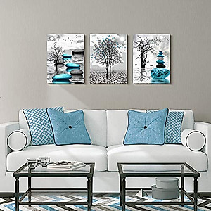 Canvas Wall Art for Living Room Wall Decor for Bedroom Bathroom Black and White Paintings Modern 3 Piece Framed Canvas Art Prints Ready to Hang Inspirational Abstract Blue Pictures Home Decorations