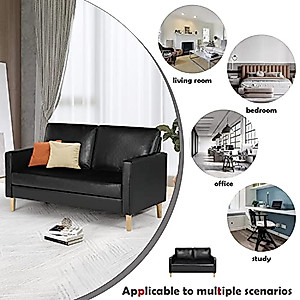 YDF 57" Modern Black Faux Leather Love Seats Sofa Loveseat Living Room Office Couch Small Space Configurable Sofa Black