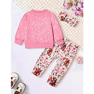 ADIFUN Baby Girl Clothes 18-24 Months Girl Clothing Fall Winter Outfits Wild Hair Don't Care Highland Cow Pink Sweatshirt Flower Pants Western Cowgirl Outfit