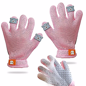 FURBB Pet Grooming Glove 2pack Cat Dog Gentle Deshedding Brush Glove - Efficient Pet Hair Remover Massage Mitt - Enhanced Five Finger Design Perfect for Long Short Fur (Pink 2Pack)